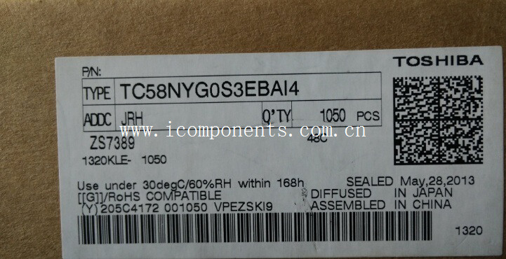 Tc58nyg0s3ebai4 Toshiba Slc Nand Flash Serial 18v 1gbit 128m X 8bit 63 Pin Tfbga Trays 